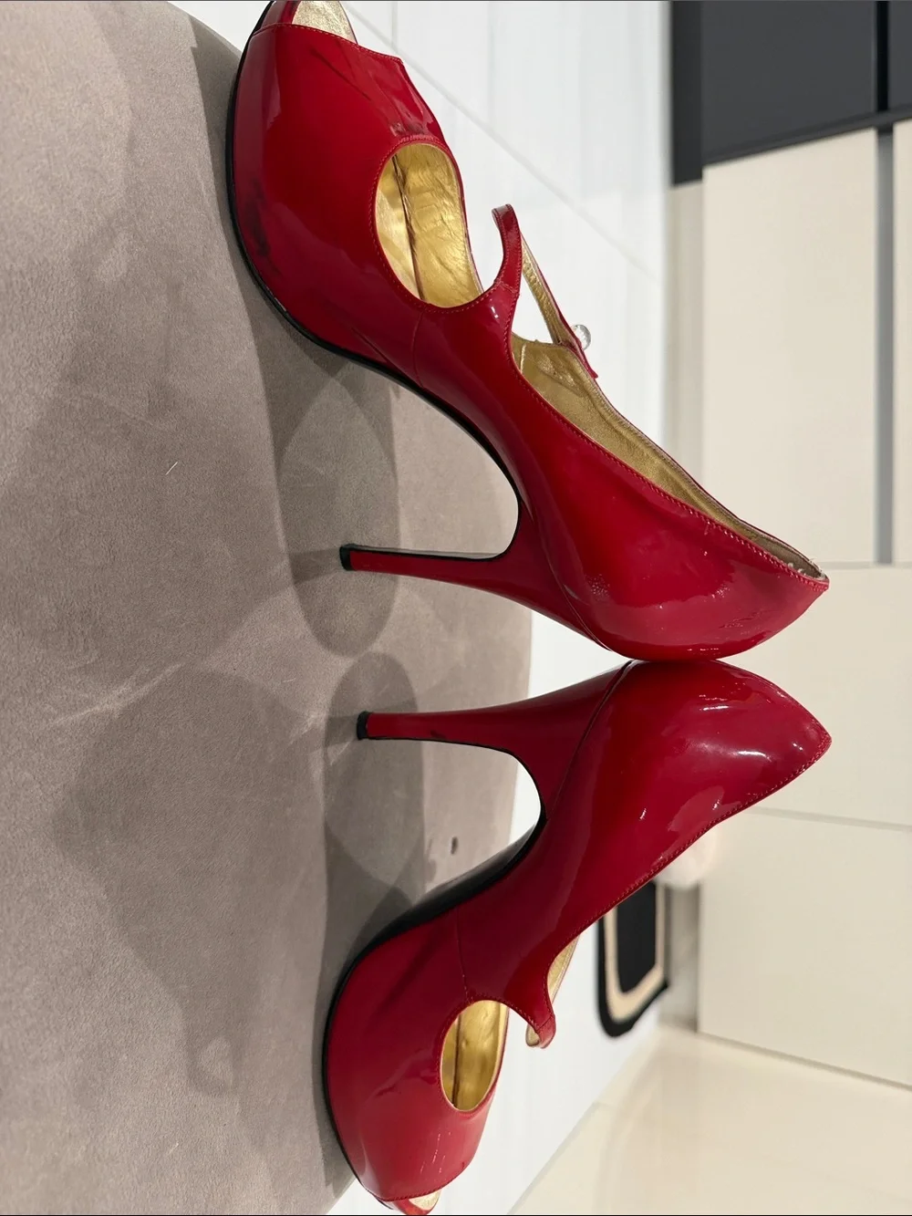 Shoes | Luciano Padovan Red Patent Peeptoe Mary Jane Pumps Size 4 ...